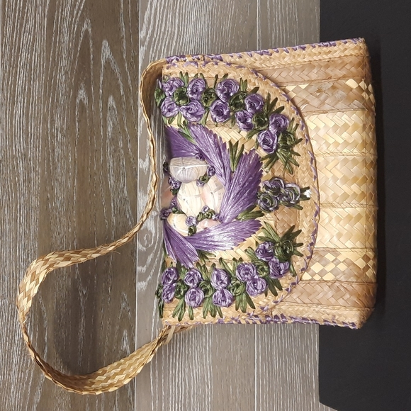 straw bag | Bags | Purple Vintage Shell And Woven Straw Bag | Poshmark